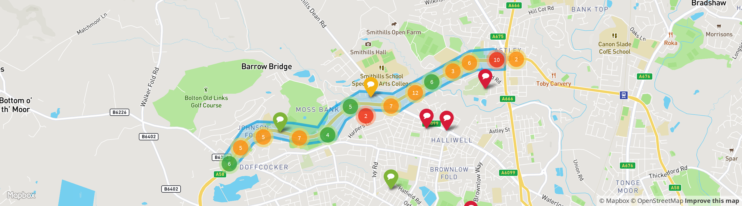 Look Back At A58 Moss Bank Way Map with Commonplace